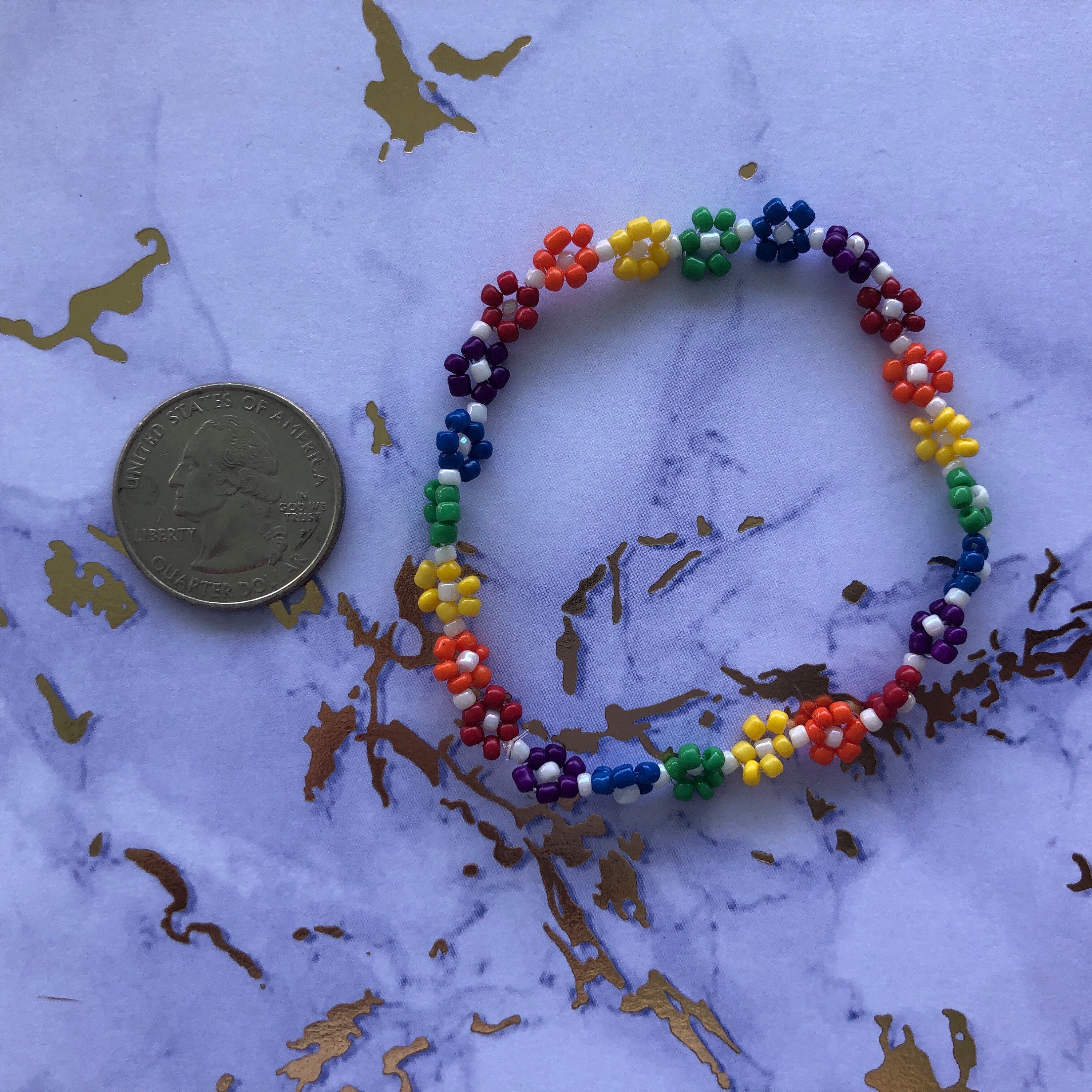 Rainbow Flower Chain Seed Bead Bracelet 17 Cm - Etsy