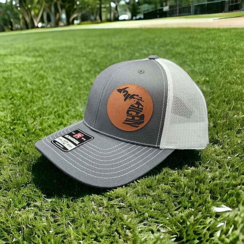 Michigan Patch Hat Leather Patch Trucker Hat Michigan Gift Custom Hat ...