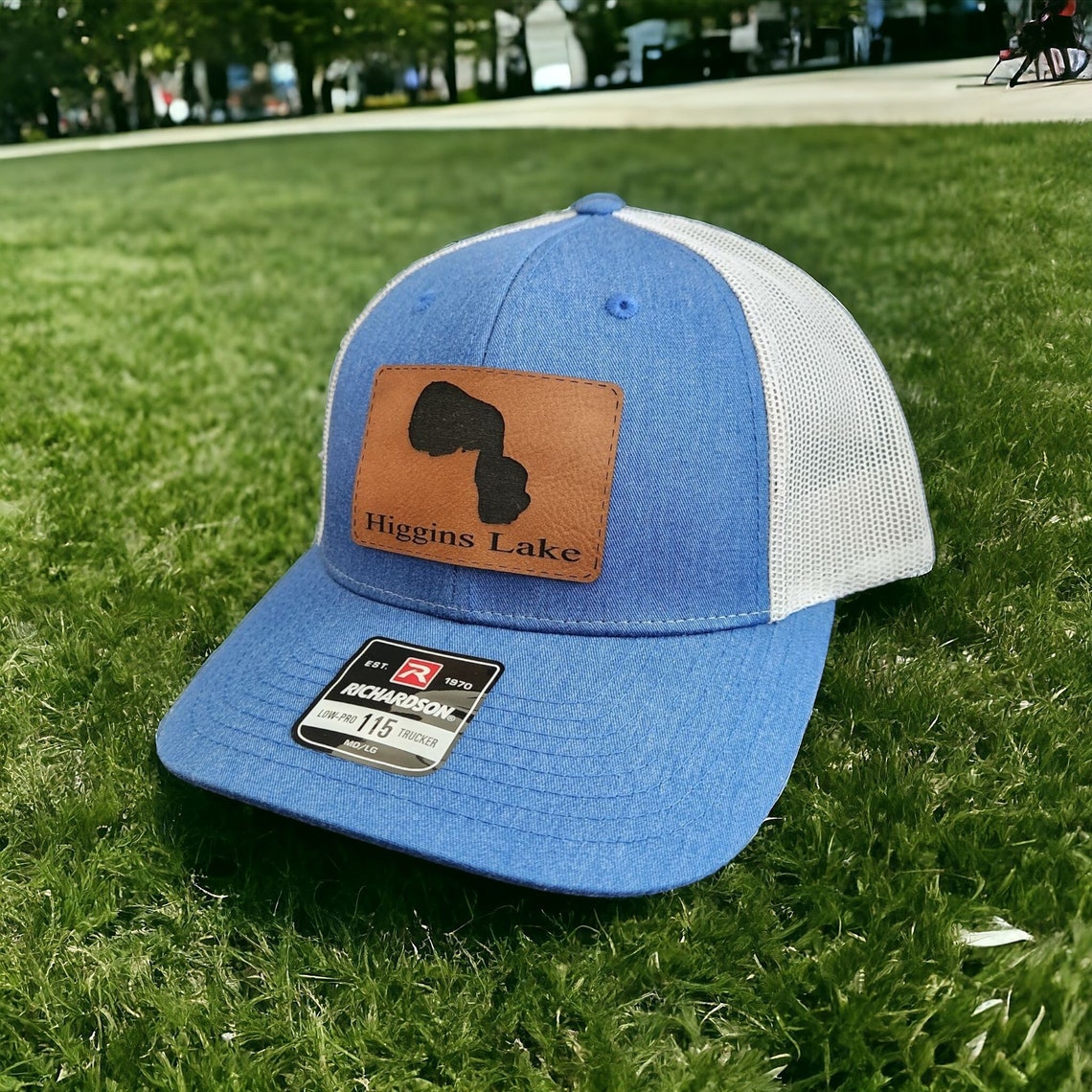 Higgins Lake Patch Hat Leather Patch Trucker Hat Michigan Lakes ...