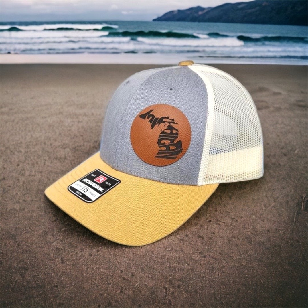 Michigan Patch Hat Leather Patch Trucker Hat Michigan Gift Custom Hat ...