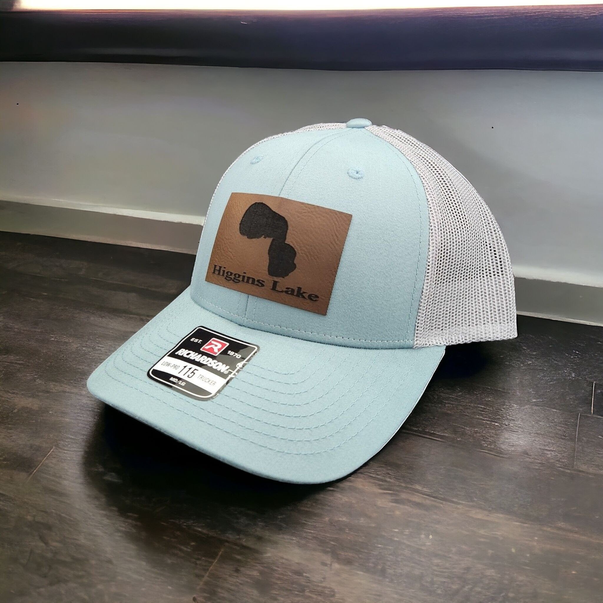 Higgins Lake Patch Hat, Leather Patch Trucker Hat, Michigan Lakes ...