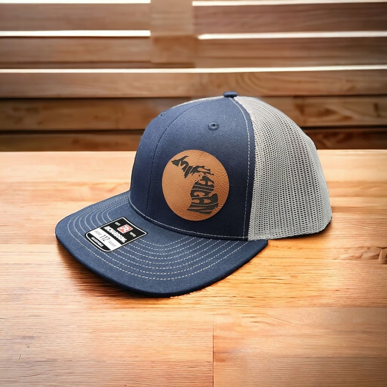 Michigan Patch Hat Leather Patch Trucker Hat Michigan Gift Custom Hat ...