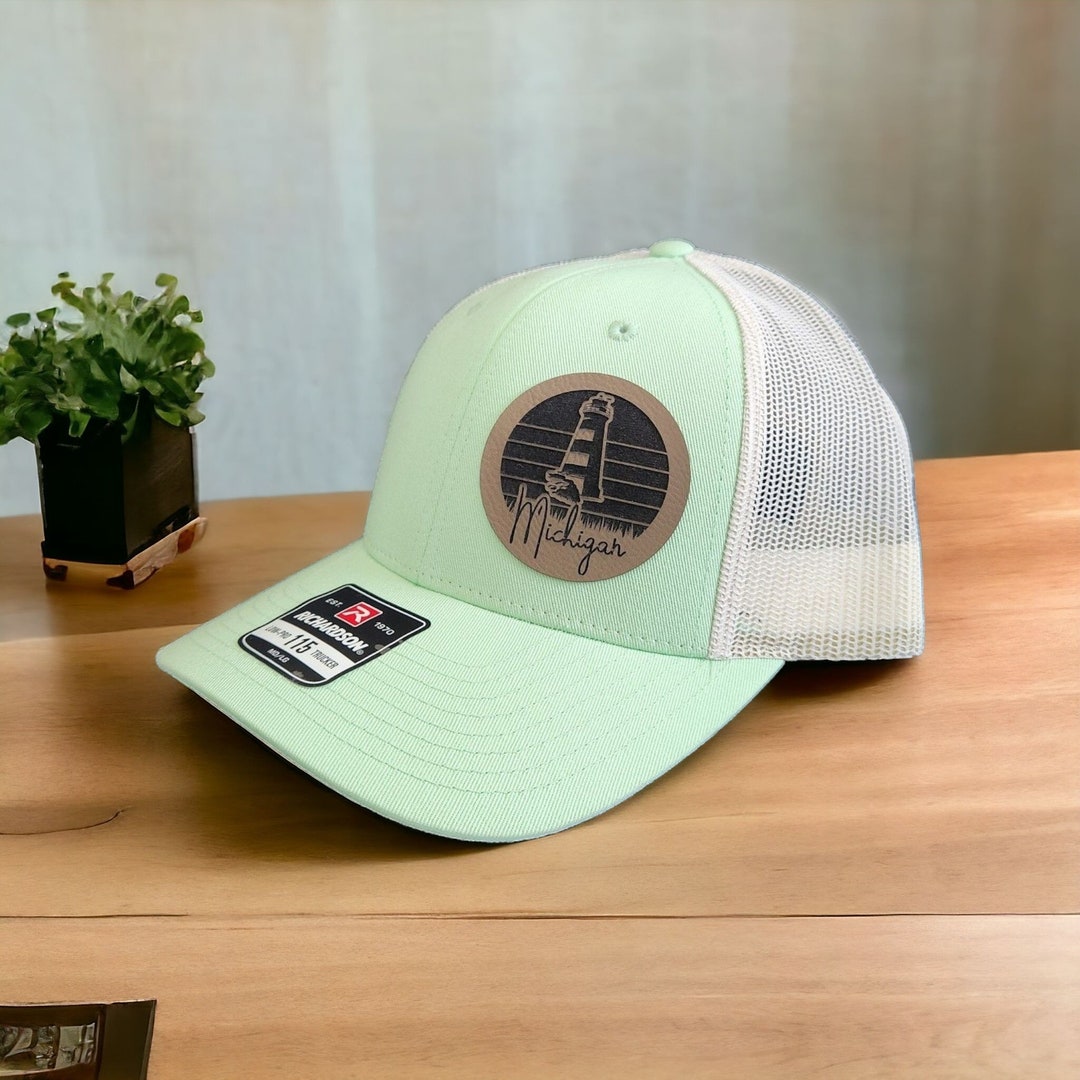 Michigan Patch Hat Leather Patch Trucker Hat Michigan Gift Custom Hat ...