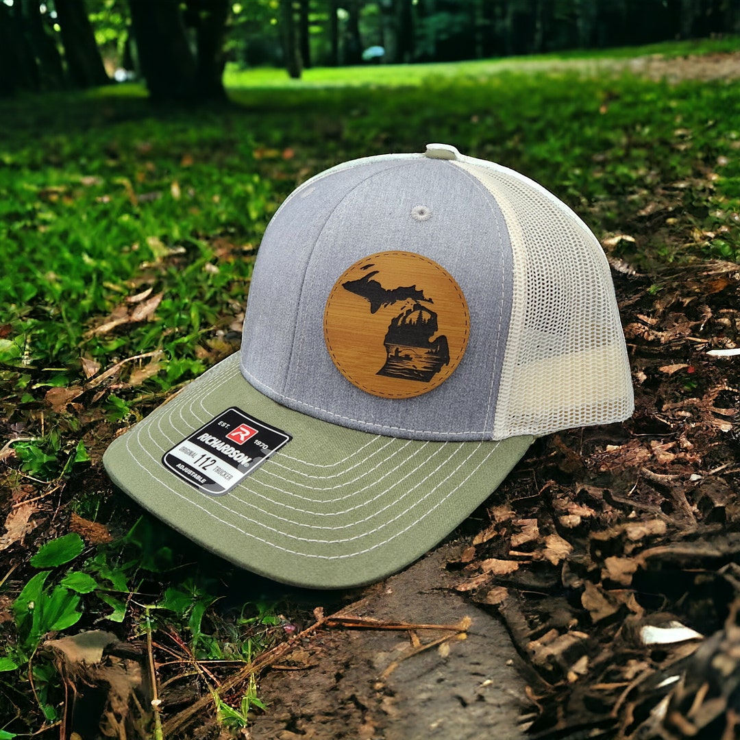 Michigan Patch Hat Leather Patch Trucker Hat Michigan Gifts Custom Hat ...