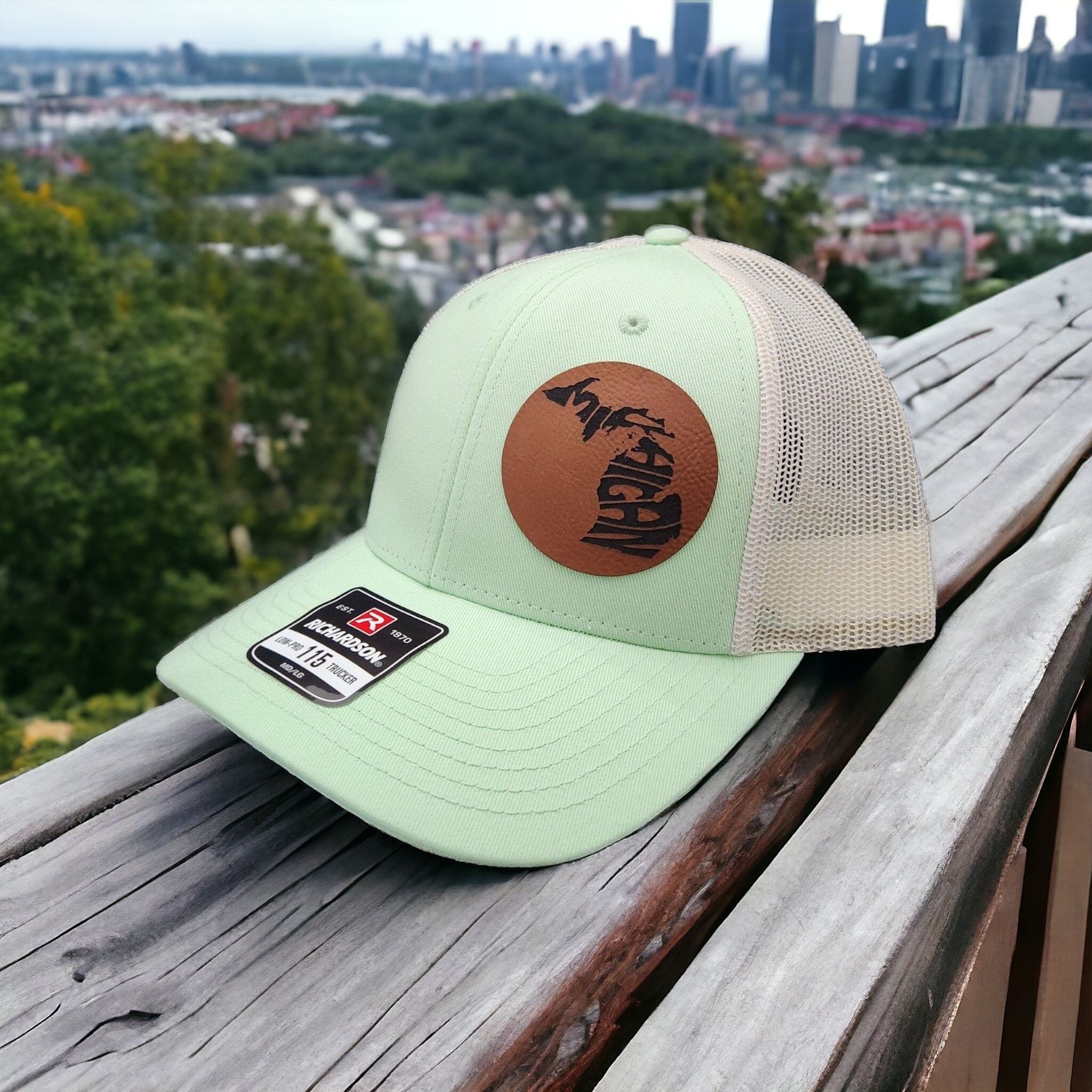 Michigan Patch Hat Leather Patch Trucker Hat Michigan Gift Custom Hat ...