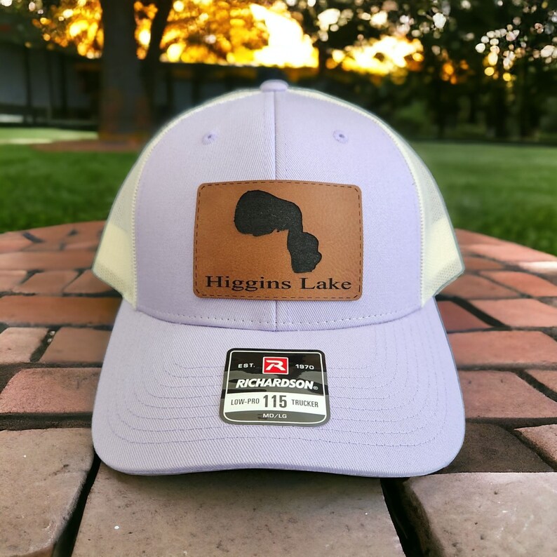 Higgins Lake Patch Hat Leather Patch Trucker Hat Michigan Lakes ...