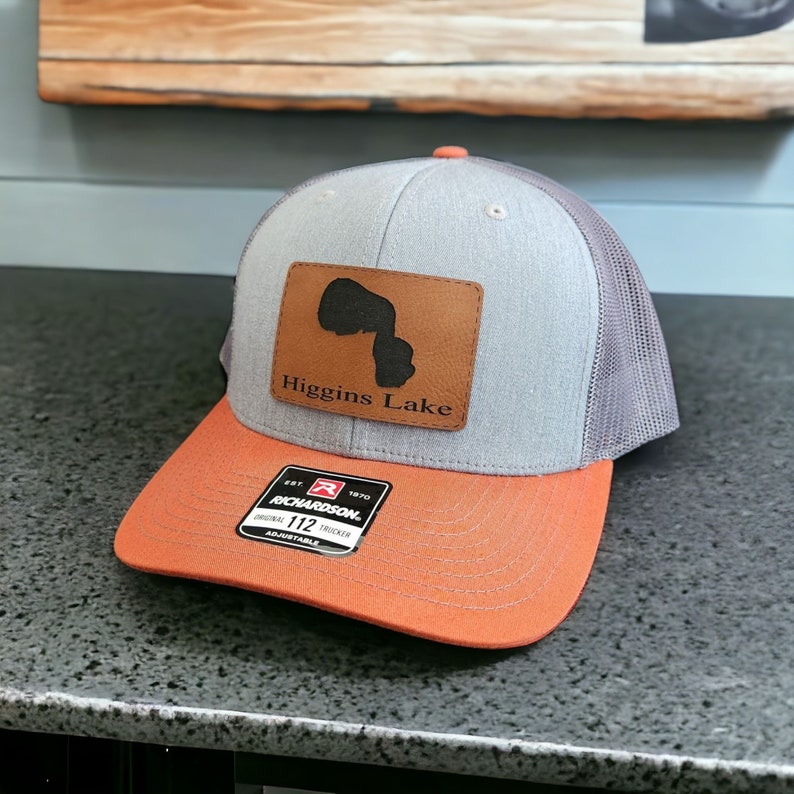 Higgins Lake Patch Hat Leather Patch Trucker Hat Michigan Lakes ...