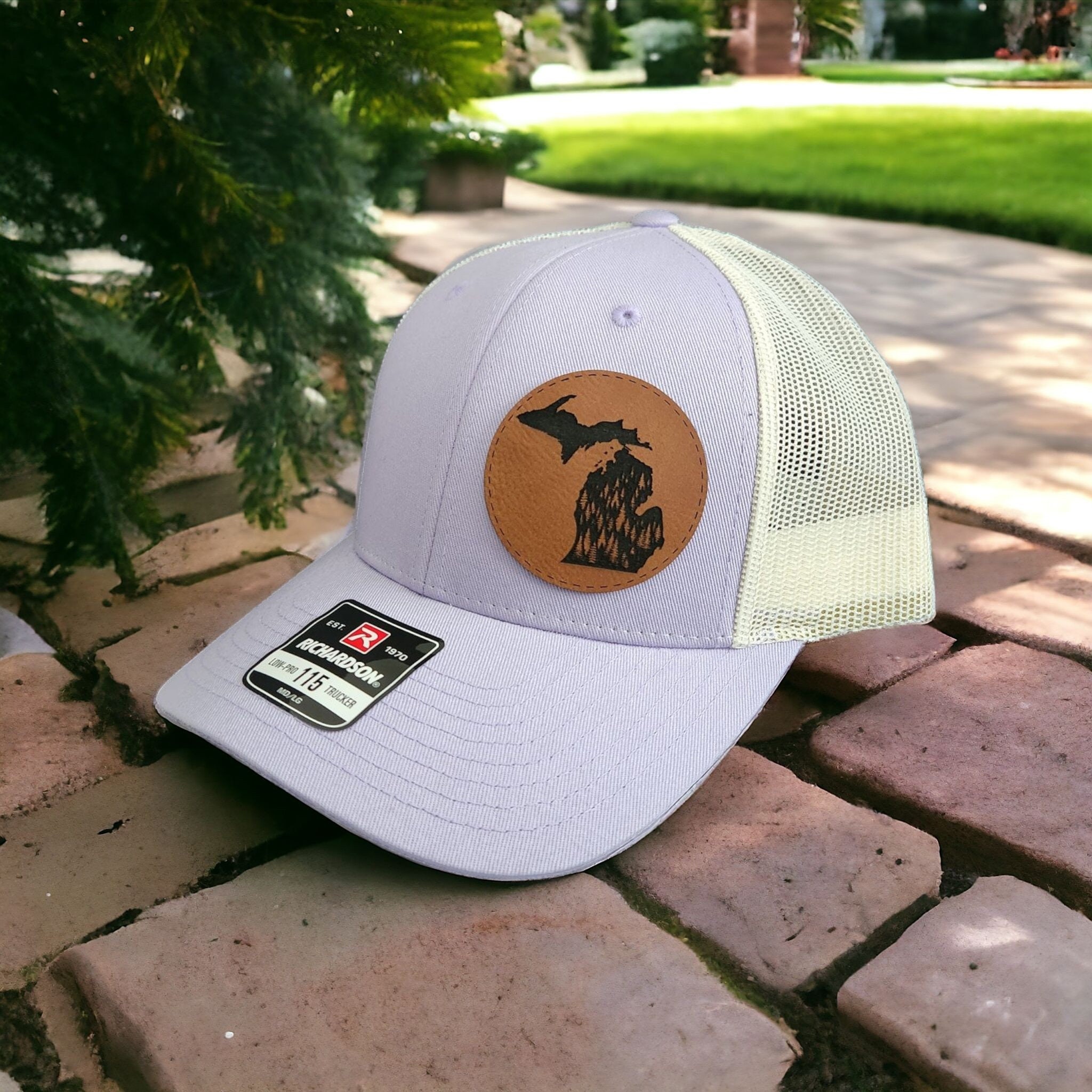 Michigan Patch Hat Leather Patch Trucker Hat Michigan Gifts Custom Hat ...