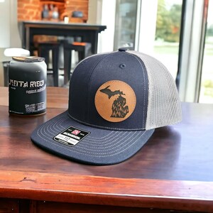 Michigan Patch Hat Leather Patch Trucker Hat Michigan Gifts Custom Hat ...