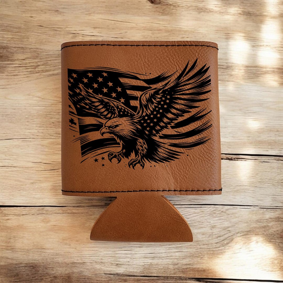 American Flag Eagle Leatherette Can Cooler Customized American ...