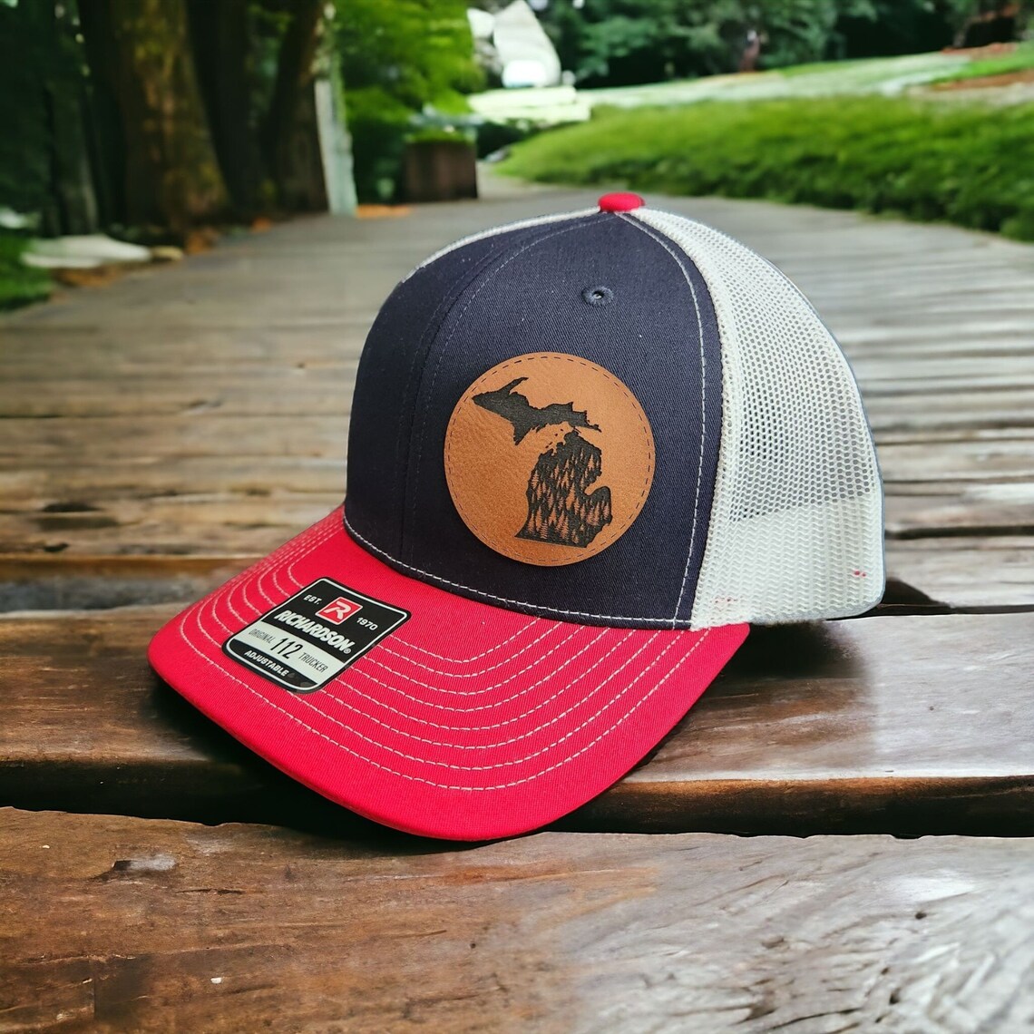 Michigan Patch Hat Leather Patch Trucker Hat Michigan Gifts Custom Hat ...
