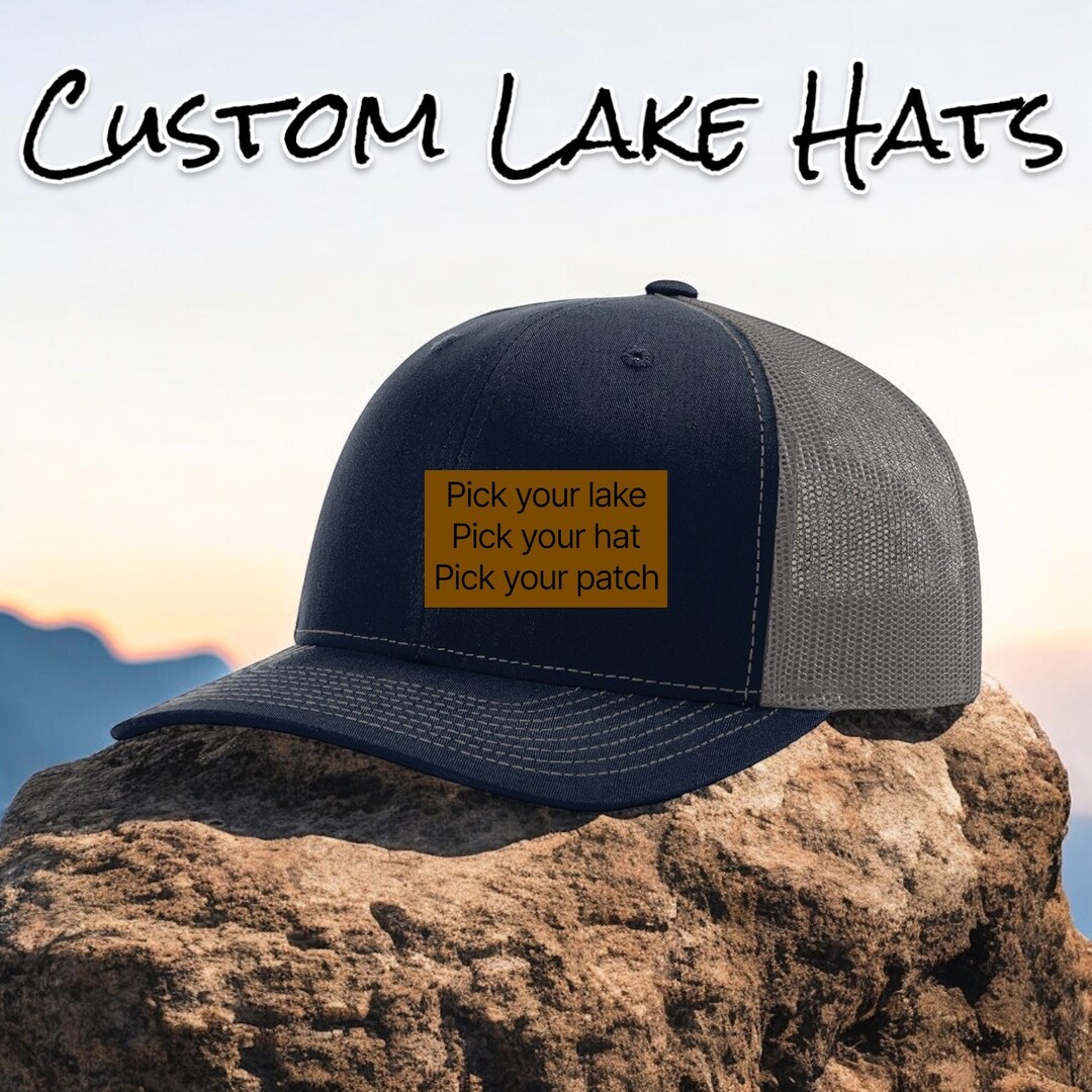 Custom Lake Patch Hat, Leather Patch Trucker Hat, Michigan Lakes ...