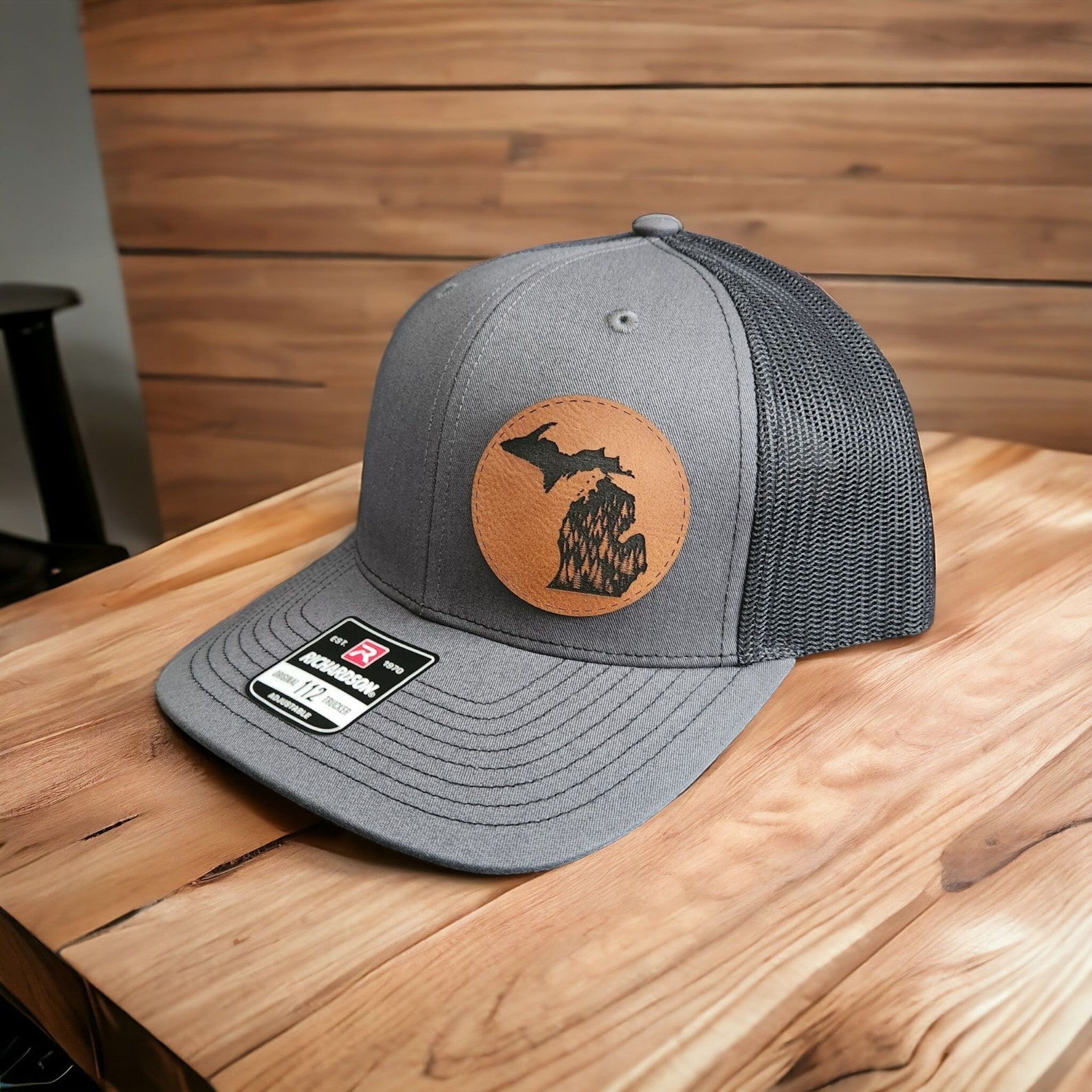 Michigan Patch Hat Leather Patch Trucker Hat Michigan Gifts Custom Hat ...