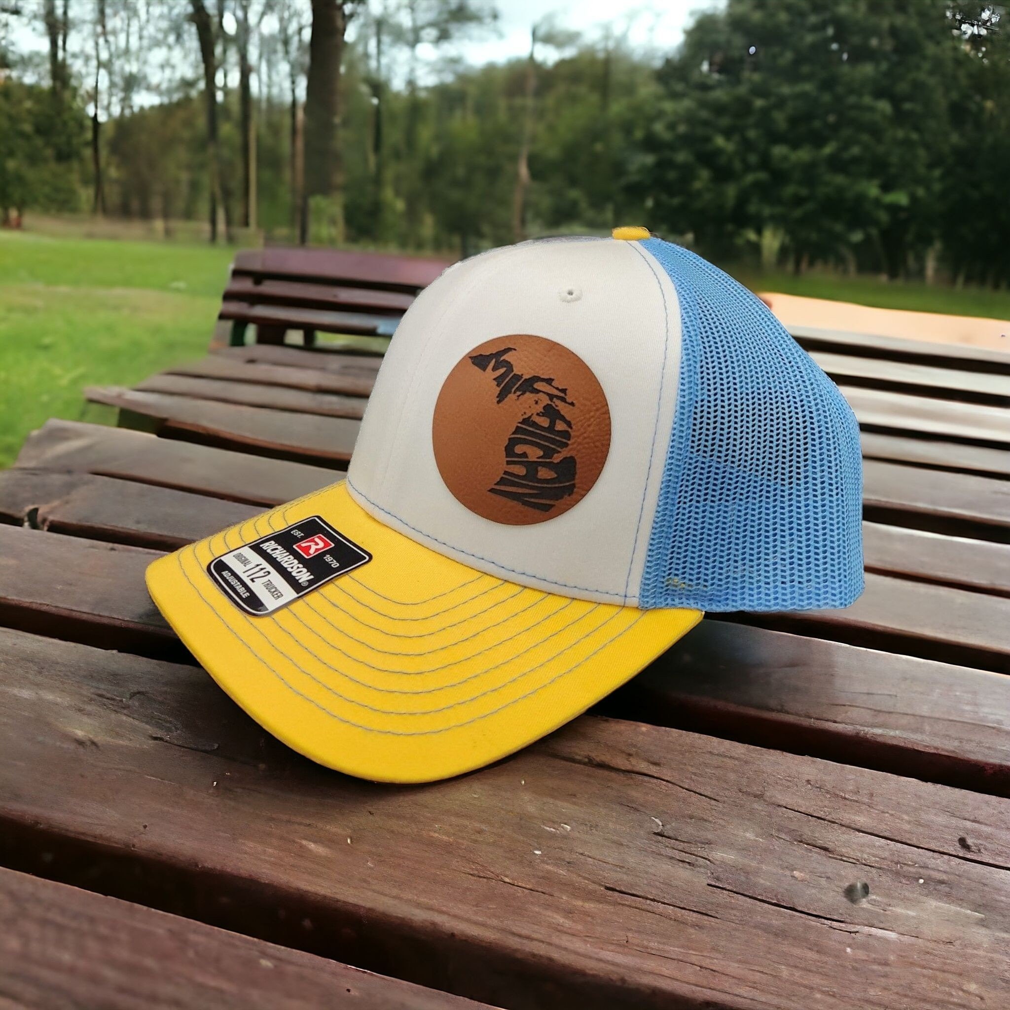 Michigan Patch Hat, Leather Patch Trucker Hat, Michigan, Michigan Gifts ...