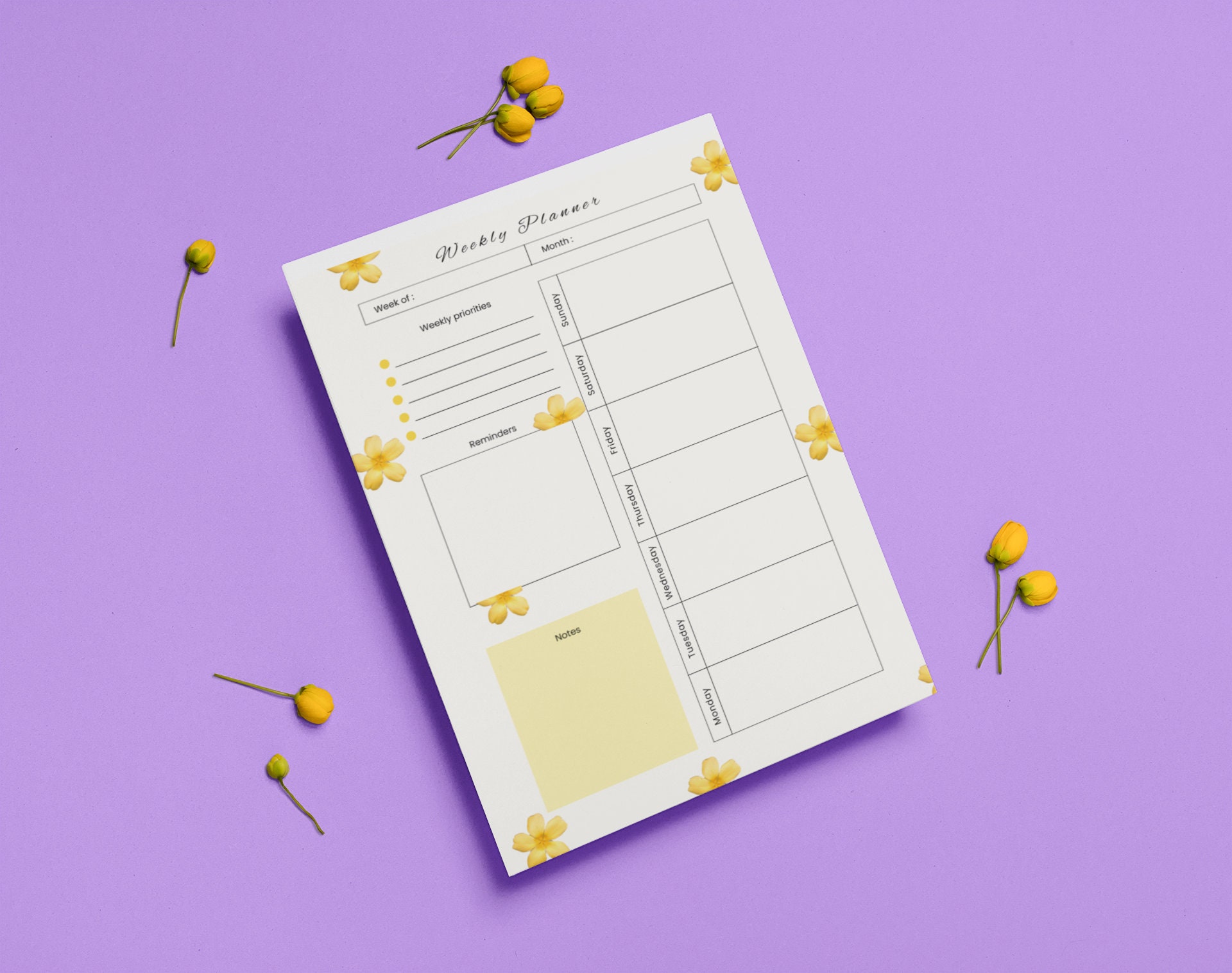 Weekly Digital Planner, Single Page Planner, Instant Download, Weekly ...