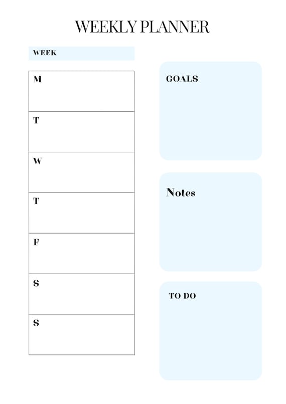 Baby Blue Printable Weekly Planner Instant Download Minimal - Etsy
