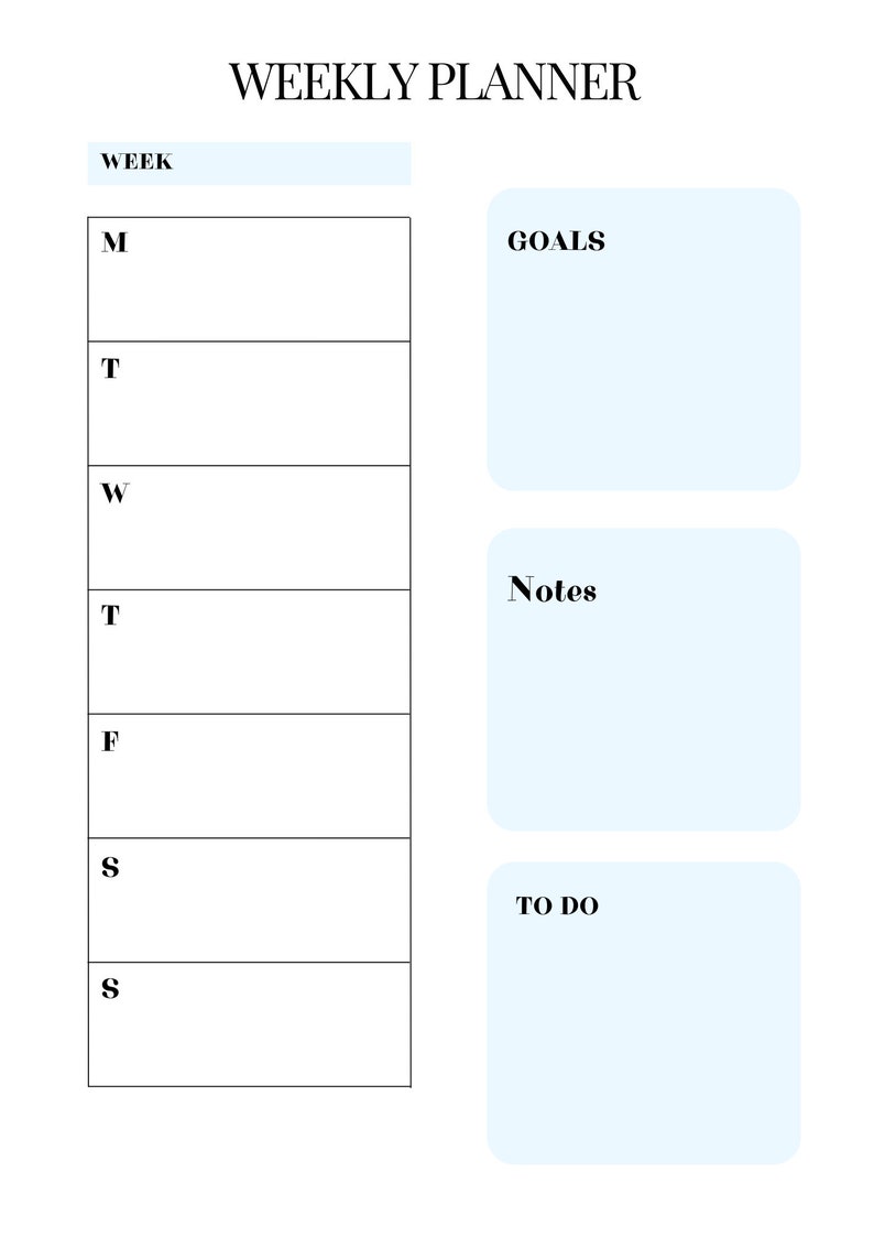 Baby Blue Printable Weekly Planner, Instant Download, Minimal ...