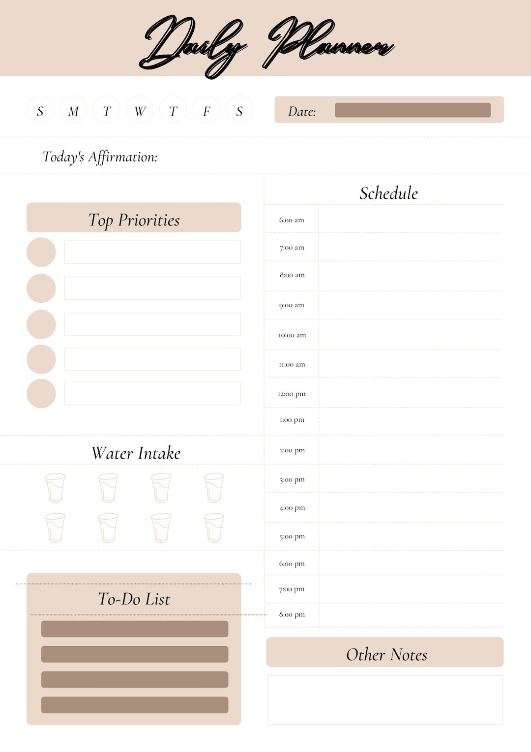 Printable Simple Daily Planner, Instant Download, Modern Productivity ...
