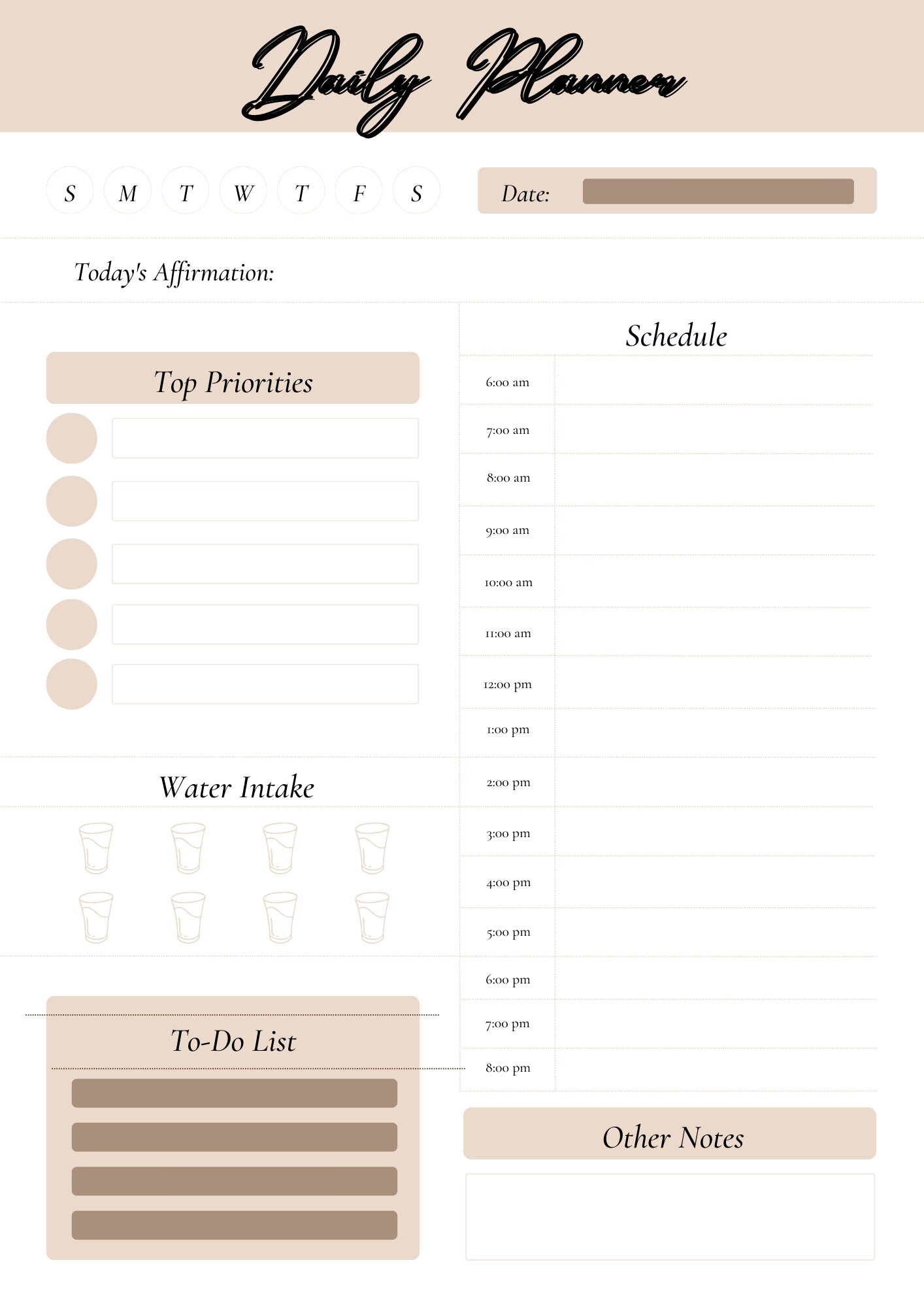Printable Simple Daily Planner, Instant Download, Modern Productivity ...