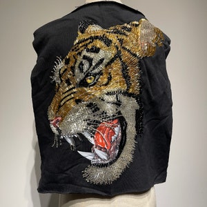 Exclusive Large Tiger Head Patch With Gold & Silver Beading Applique on ...
