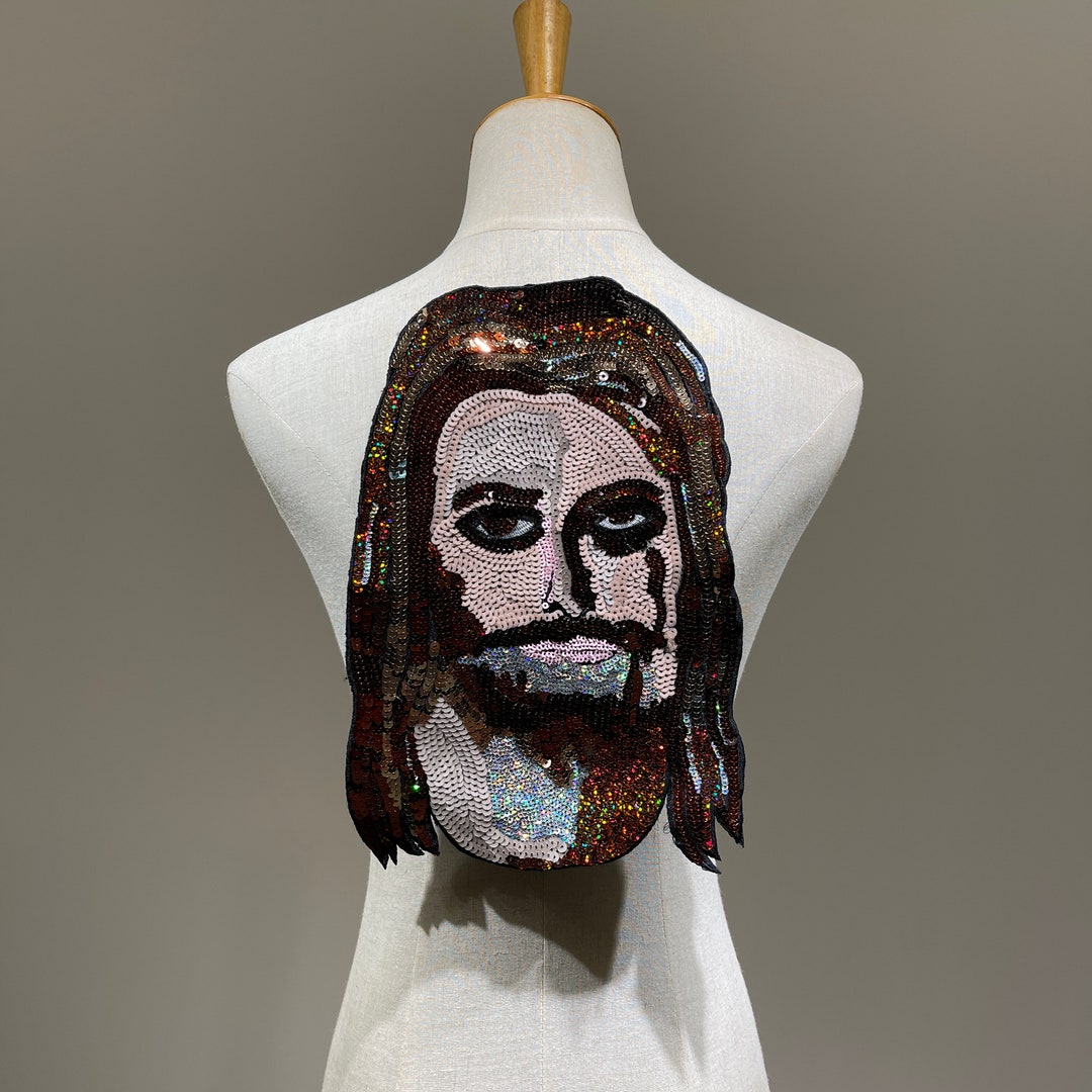 Shimmering Sequined Jesus Head Sew on Patch - Ideal for DIY Clothing ...