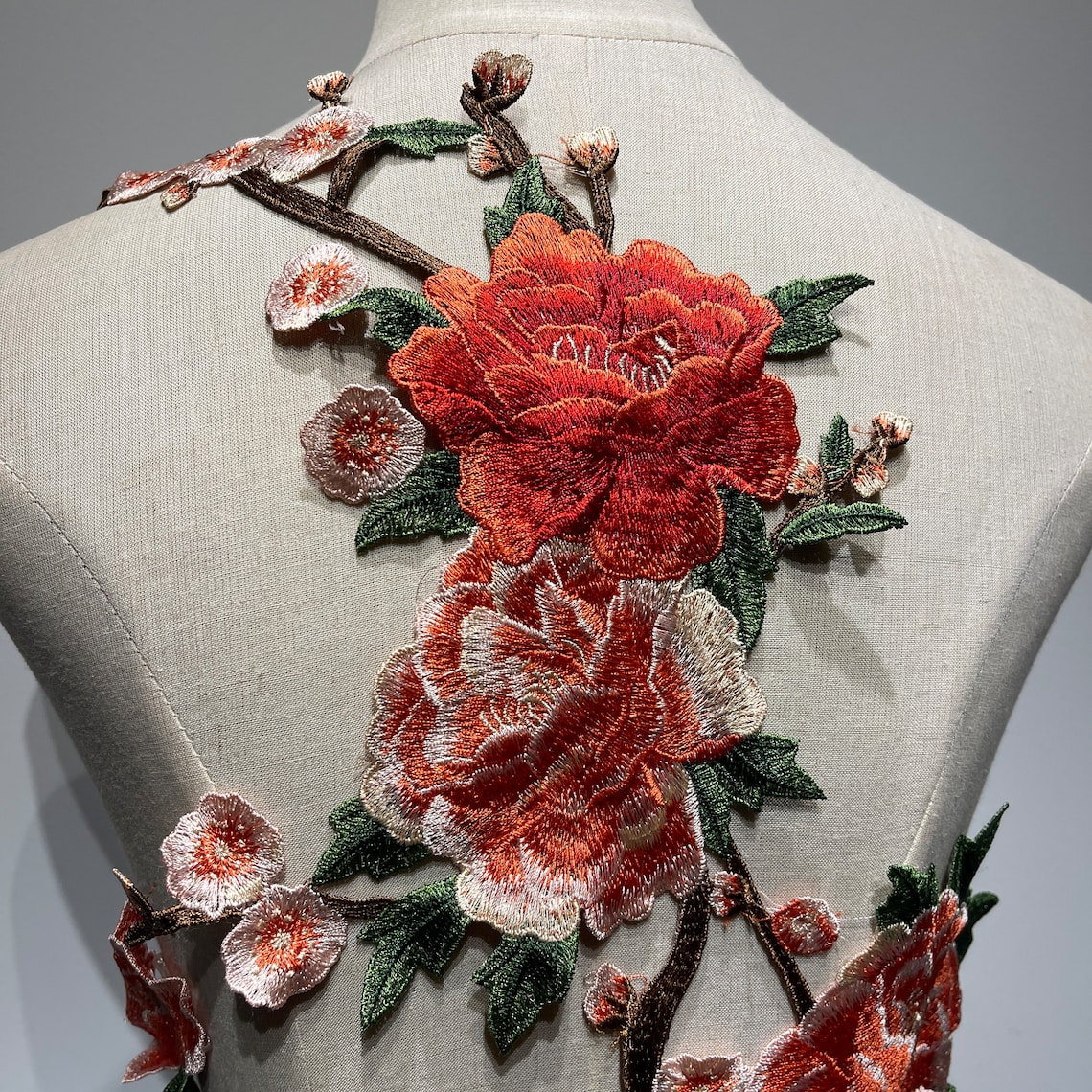 Vintage Oversized Embroidered Plum Blossom Patch With Red Flower ...
