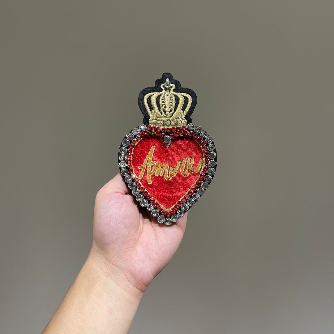 Handmade Vintage Baroque Sacred Heart Crown Heart Gold Thread Beads ...