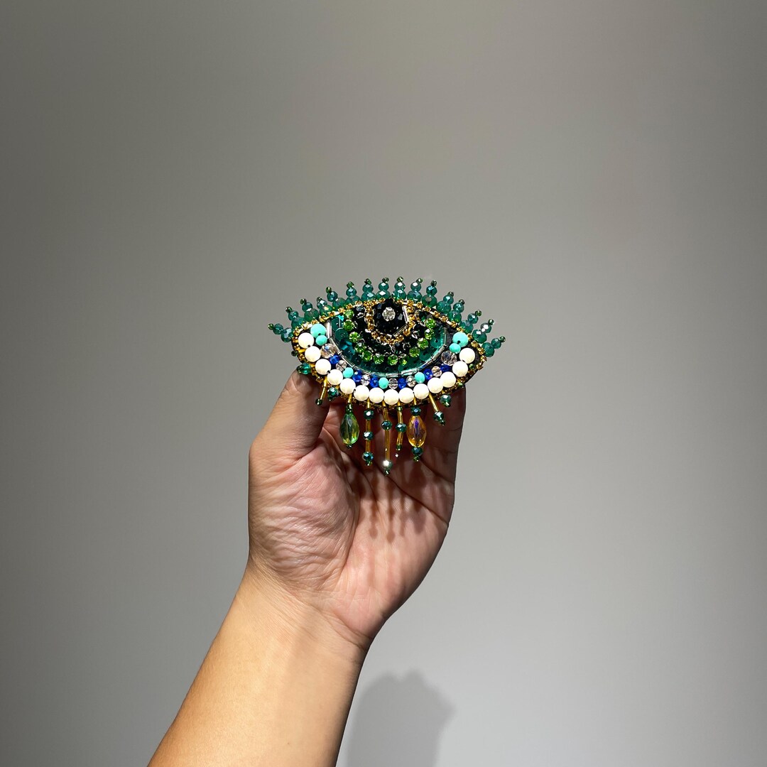 Green Rhinestone Evil Eye Patch | Beaded Tassels Appliqué | Religious ...