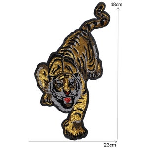 Gold Sequins Beaded Tiger Applique Handmade Sew on Patches for Vintage Clothes Back or Denim ...