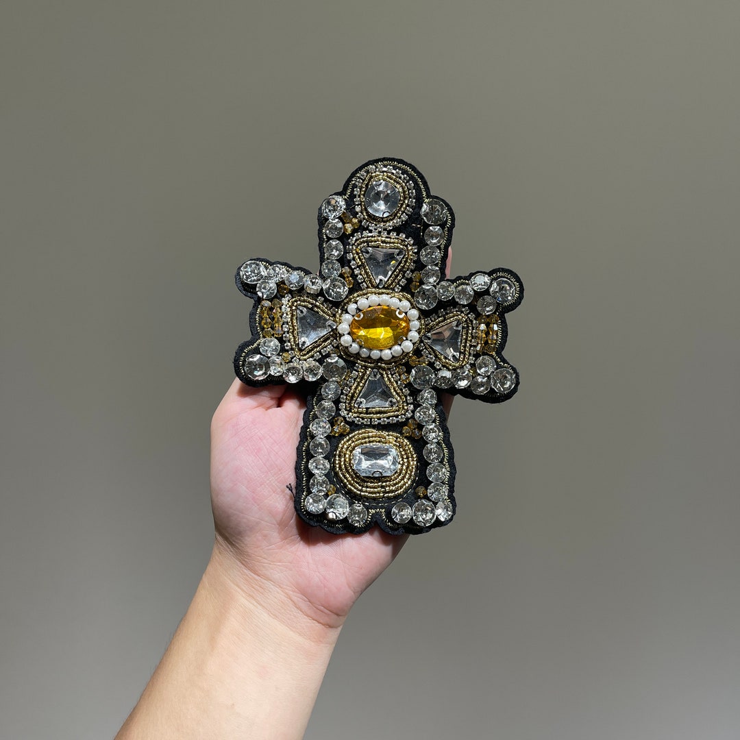 Handmade Crystal Rhinestone Cross Crucifix Sew on Patches for Clothes ...