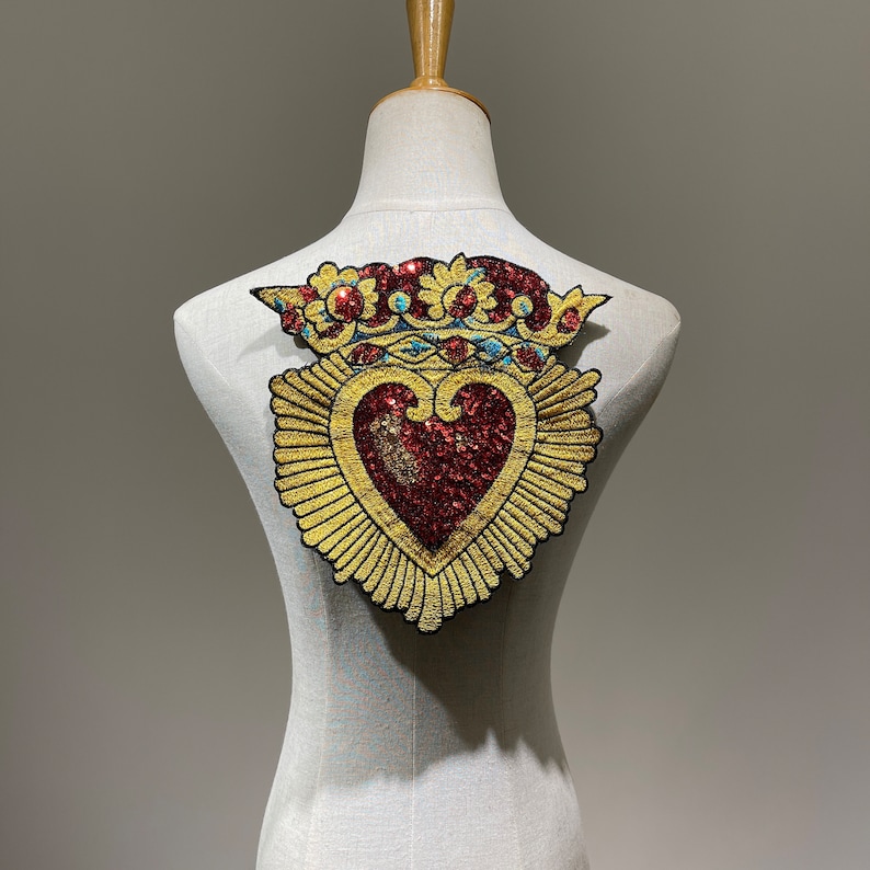 Large Sacred Heart Patch Red Sequins Sew on Patches Baroque - Etsy