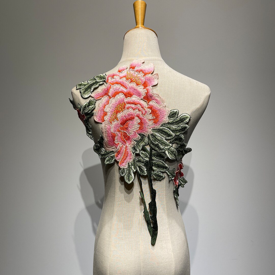 Large Embroidered Peony Patch for Clothes Back or Chair - Etsy