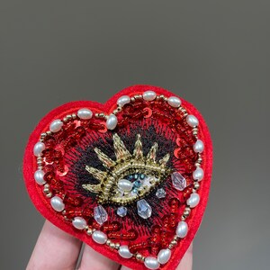 Sacred Heart Sequined Gold Evil Eye Sew on Patches Beaded Applique With for Vintage Clothes or ...