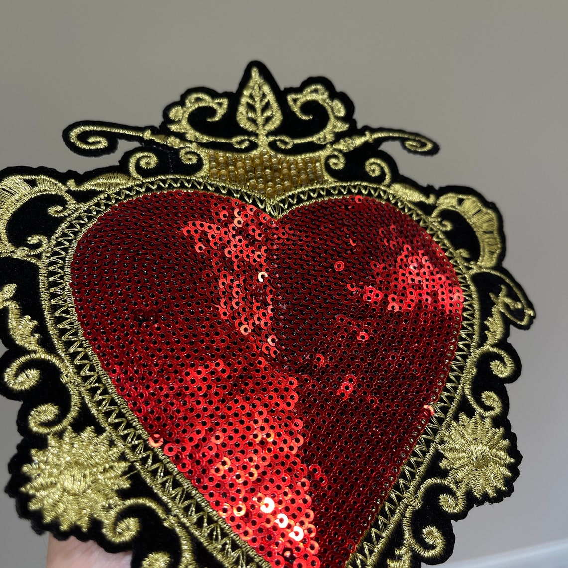 Sacred Heart Sequins Patch 80s Embroidery Design Baroque for - Etsy