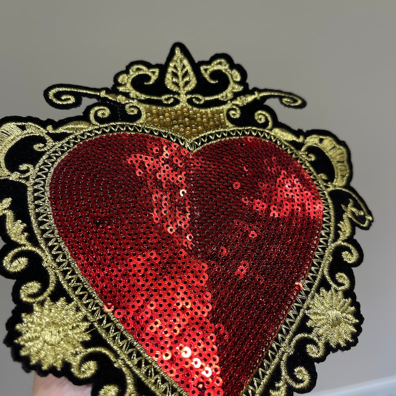 Sacred Heart Sequins Patch 80s Embroidery Design Baroque for - Etsy