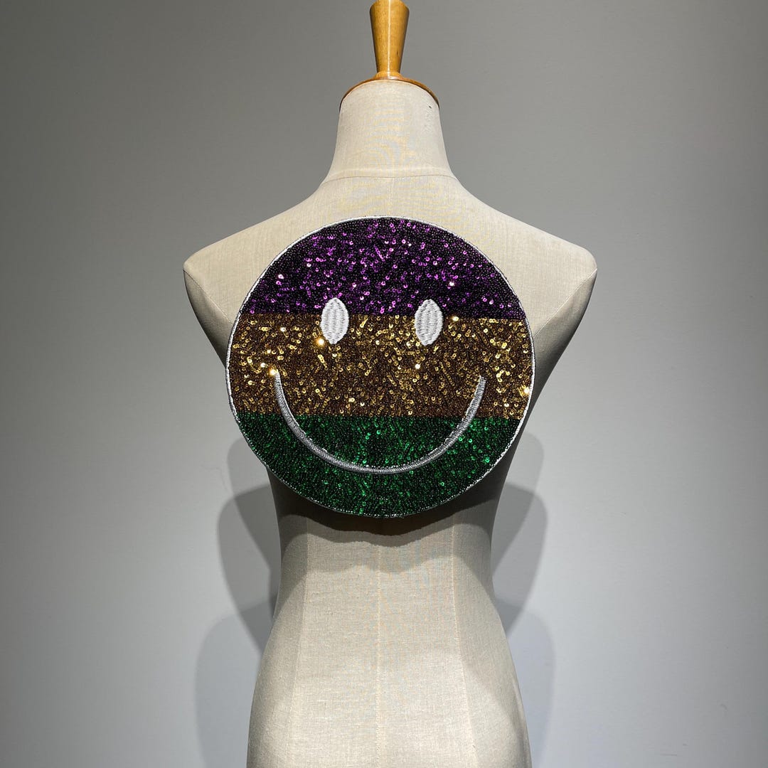 Mardi Gras Smiley Face Patch – Large Sequin Iron-on Applique for Costumes - Etsy