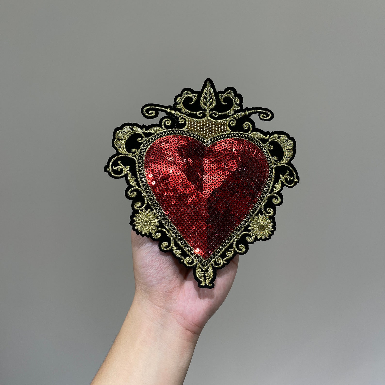 Sacred Heart Sequins Patch 80s Embroidery Design Baroque for - Etsy