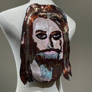 Shimmering Sequined Jesus Head Sew on Patch - Ideal for DIY Clothing ...