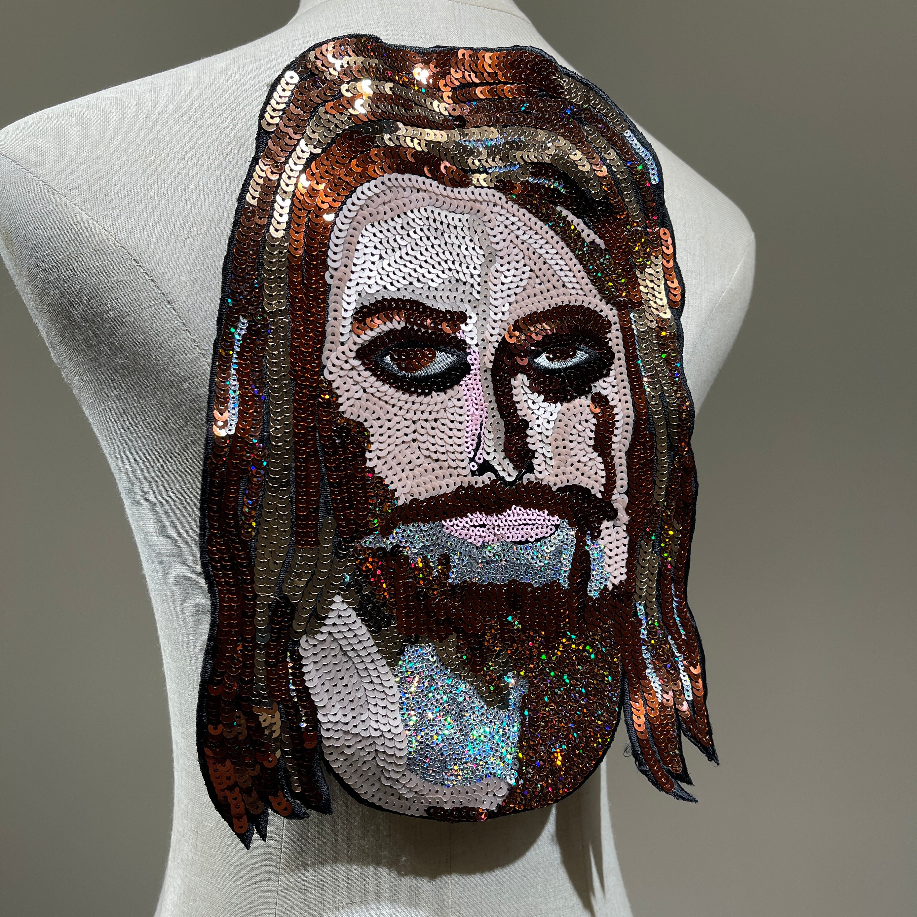 Shimmering Sequined Jesus Head Sew on Patch - Ideal for DIY Clothing ...