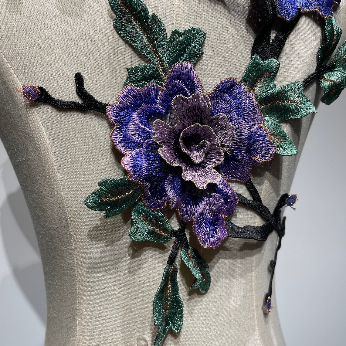 Purple Embroidered Flower Sew-on Patch - Vintage-inspired Large 3D ...