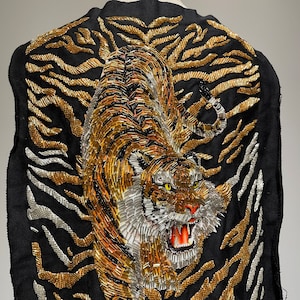 Extra Large Beaded Tiger Patch - Gold Silver Handcrafted Beads ...