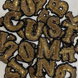 Gold Rhinestone Sequins Letters A to Z Sew on Patches for Personalized ...