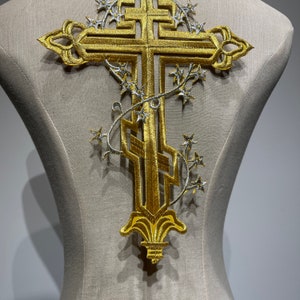 Embroidered Cross Iron-on Patch With Thorn Accents for Jacket Gold ...