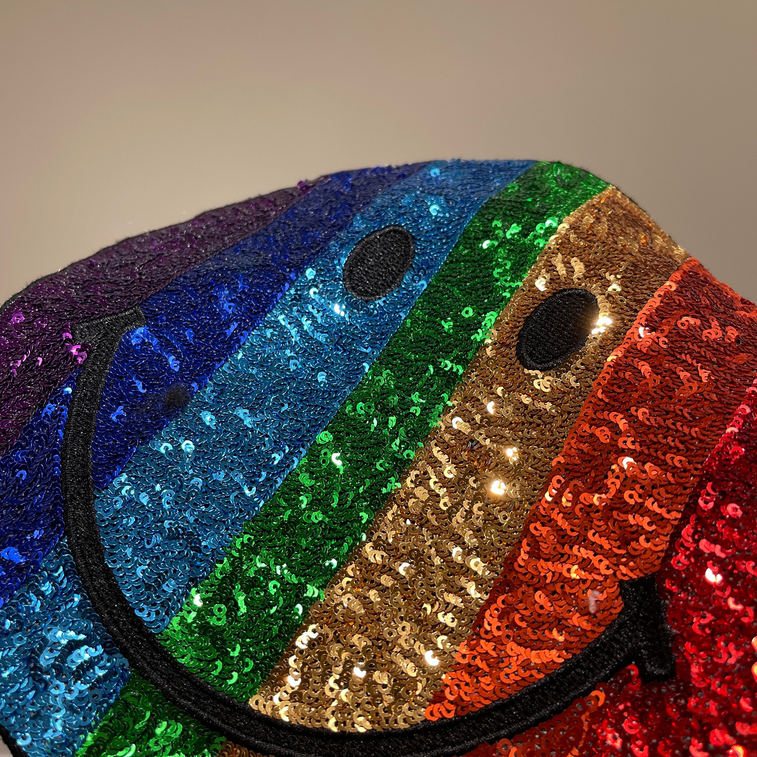 Large Rainbow Happy Face Sequins Patch for Clothes Colorful Embroidered ...