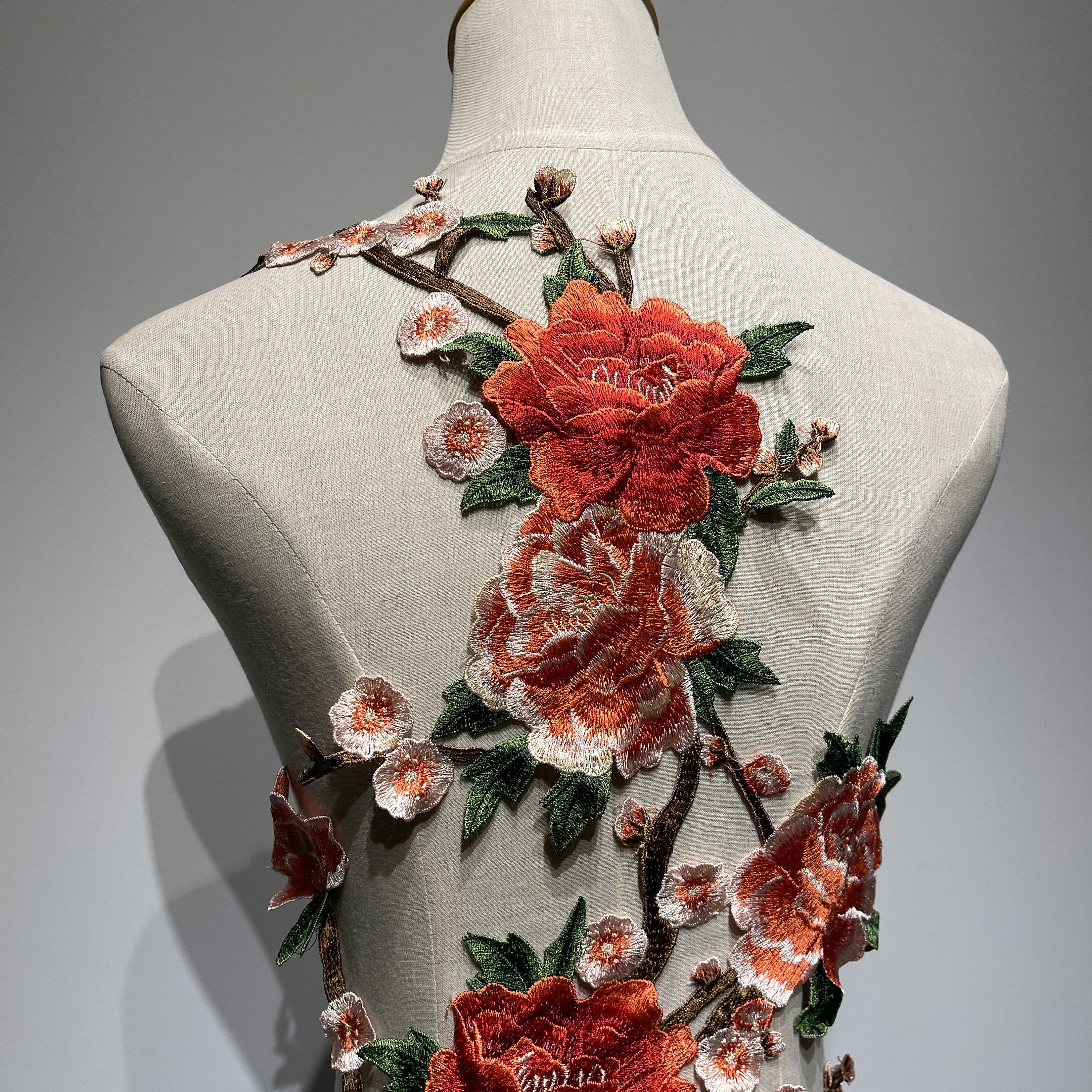 Vintage Oversized Embroidered Plum Blossom Patch With Red Flower ...
