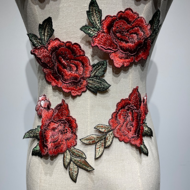 Embroidered Red Floral Appliqué for Taylor S-inspired Jacket or Vintage ...