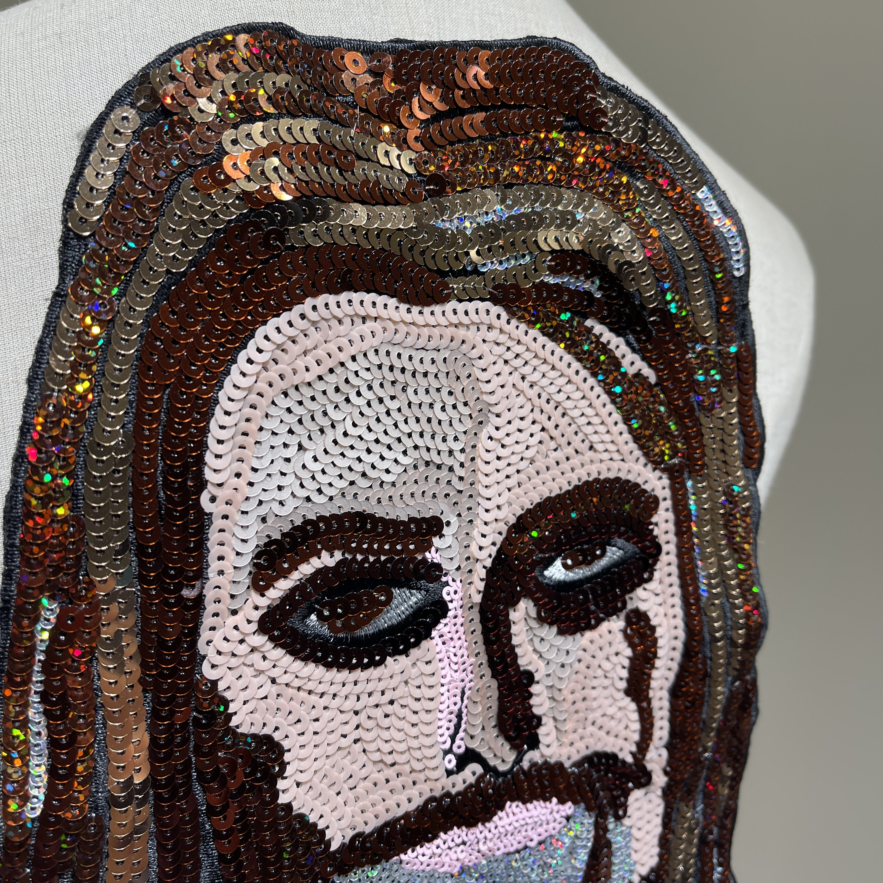 Shimmering Sequined Jesus Head Sew on Patch - Ideal for DIY Clothing ...