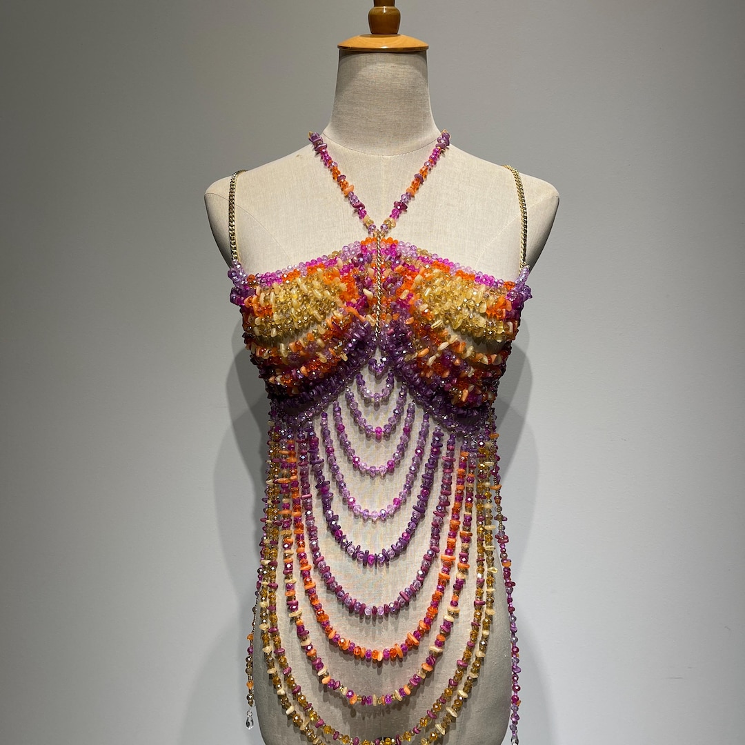 Handmade Purple Crystal Body Chain | Bridal Body Jewelry | Beaded ...