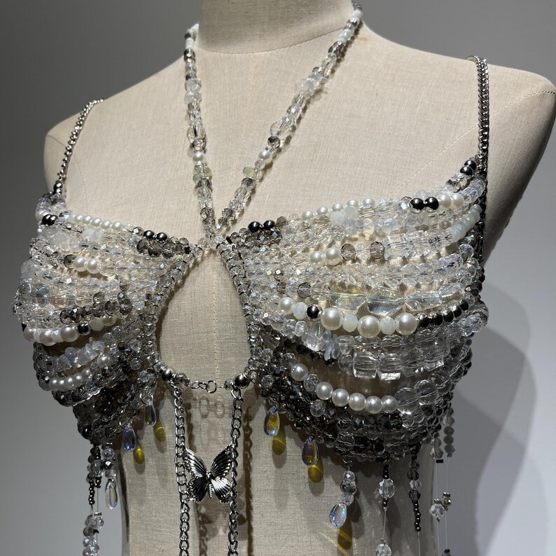 Boho Pearl Beaded Bikini Bra – Sparkly Handmade Crystal Bra With ...