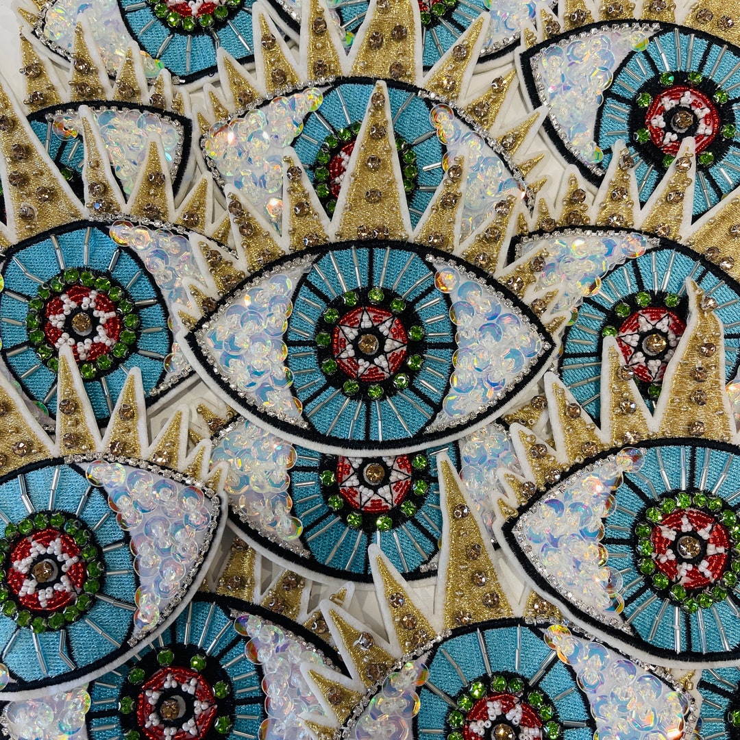 Evil Eye Sequins Patch Rhinestone Handmade Sew on Patches for Vintage Clothes or Denim Jackets ...
